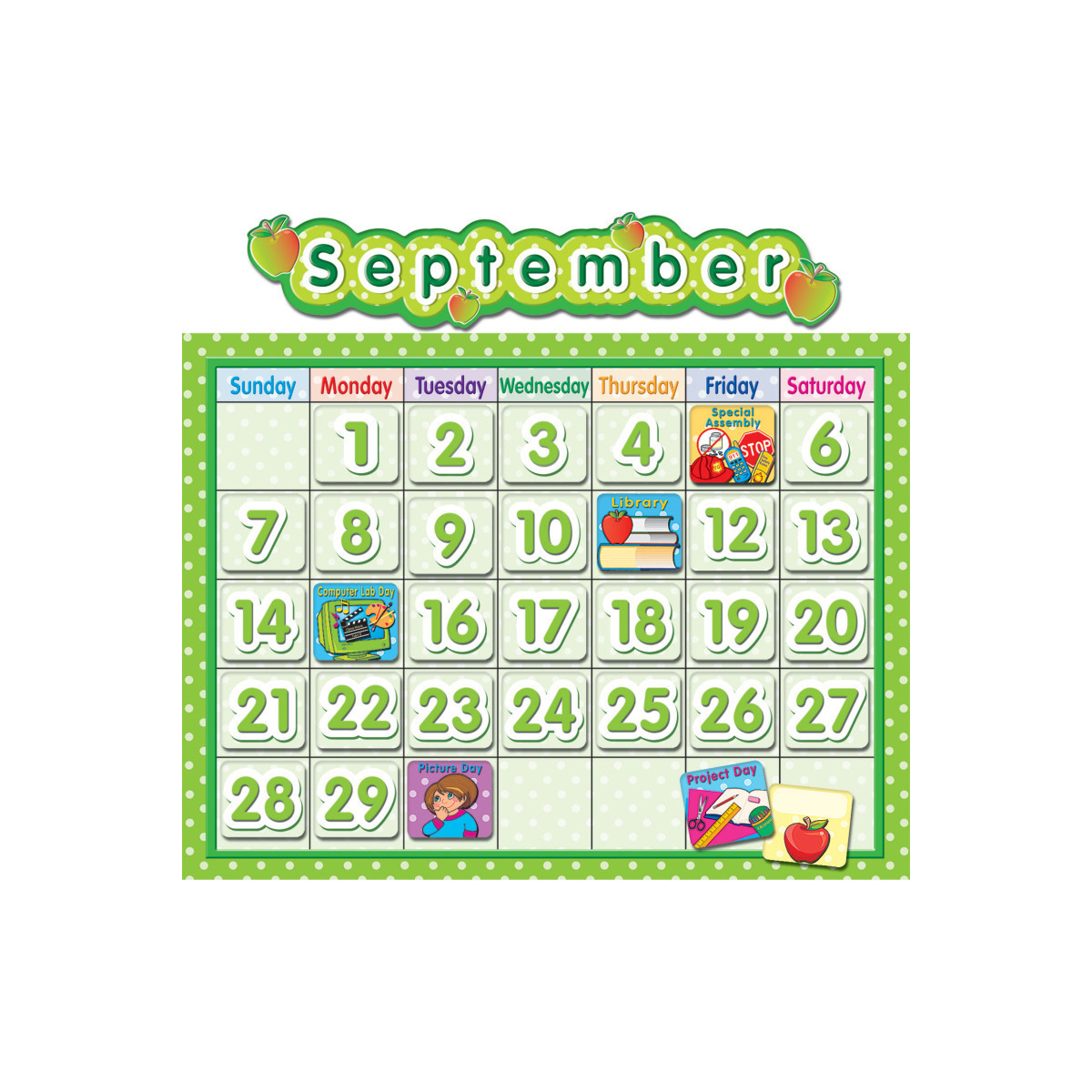 Polka Dot School Calendar Bulletin Board Set Teacher Created Resour...